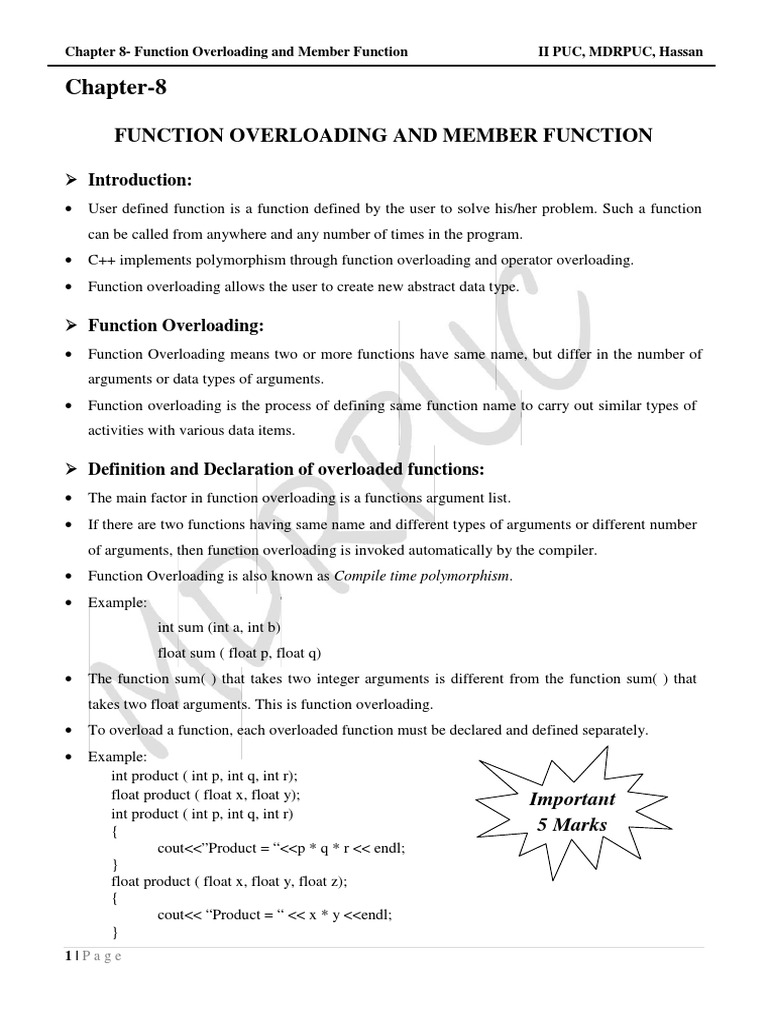 Chapter 8 Function Overloading PDF | PDF | Subroutine | Class (Computer ... Chapter 8 Function Overloading PDF | PDF | Subroutine | Class (Computer ...
