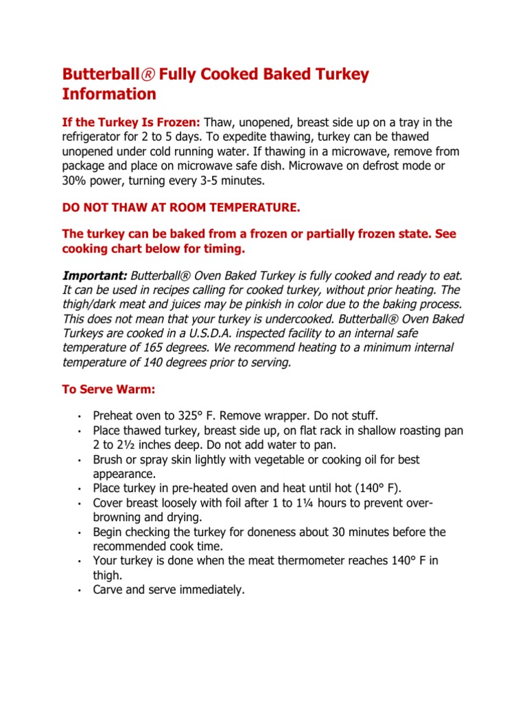 Butterball Information: ® Fully Cooked Baked Turkey | PDF