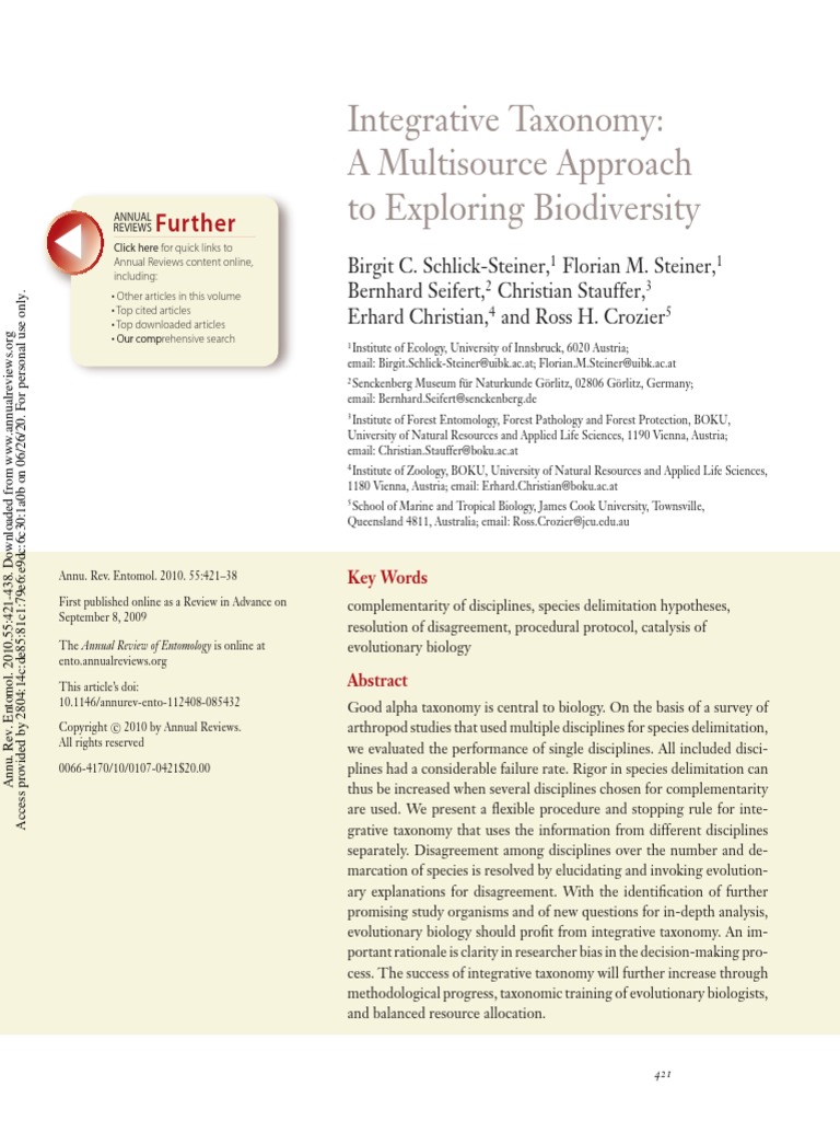 Integrative Taxonomy - A Multisource Approach To Exploring Biodiversity ...