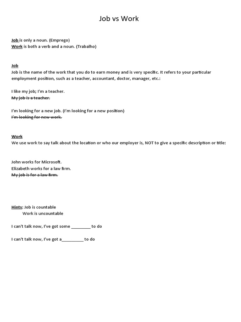 Job Vs Work | PDF