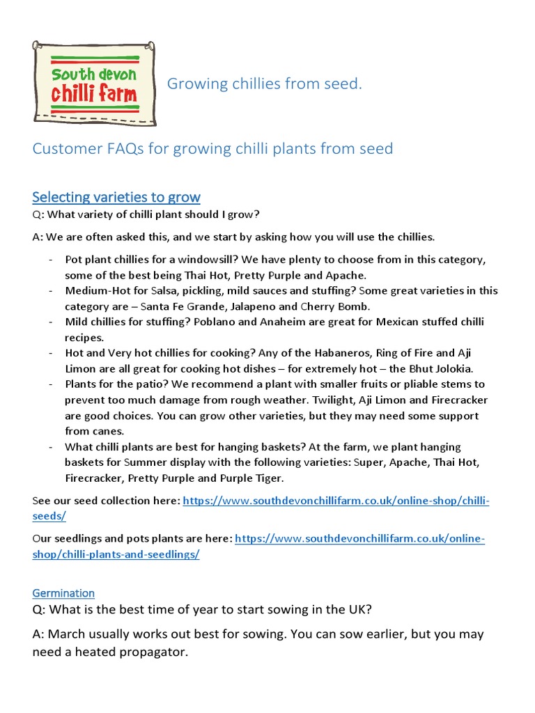 Growing Chillies From Seed.: Selecting Varieties To Grow | PDF ...