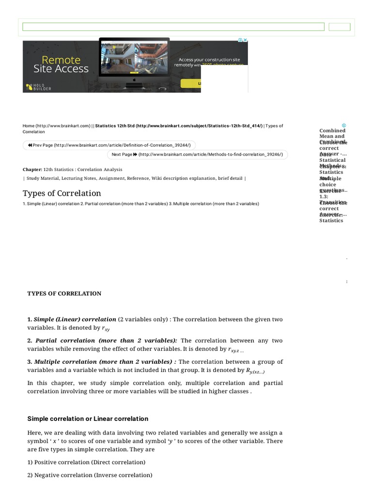 Types Of Correlation Pdf Correlation And Dependence Statistical Analysis