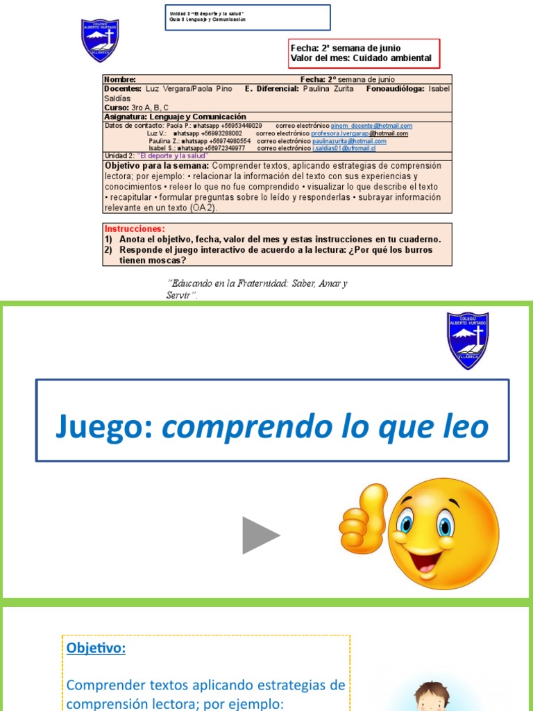 Guía 2 COMPRENSIÓN LECTORA Lenguaje 2º Semana Junio | PDF | Comprensión ...