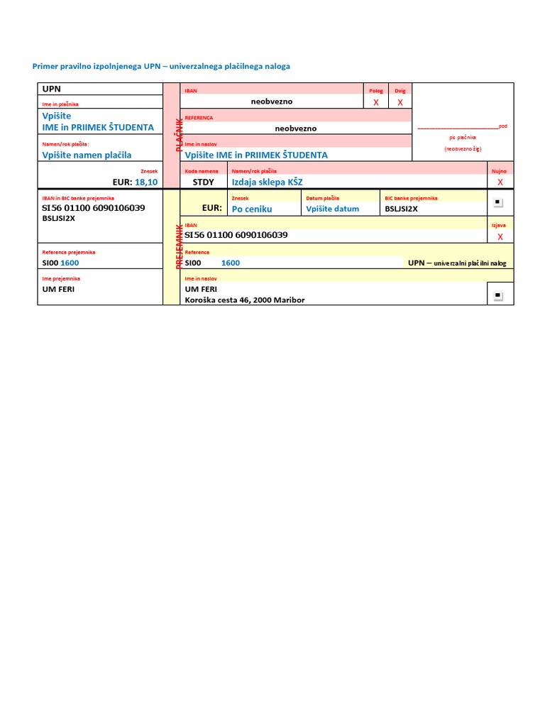 Vzorec - Pravilno Izpolnjen Upn Obrazec | PDF