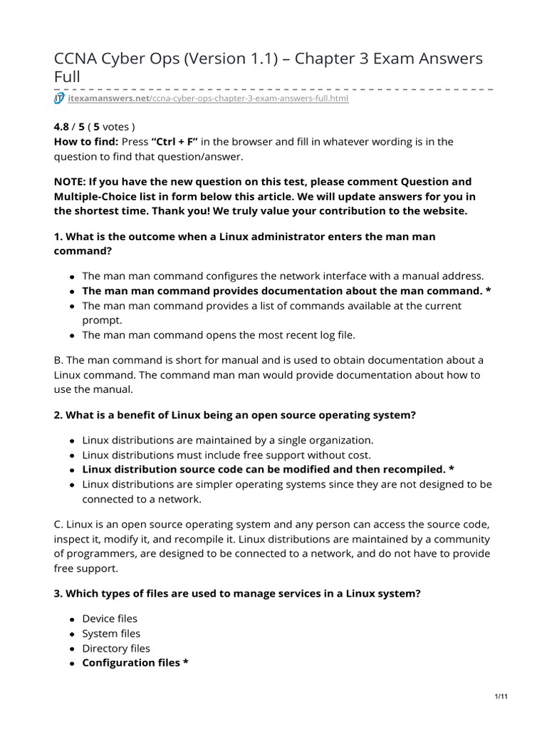 CCNA Cyber Ops Version 11 Chapter 3 Exam Answers Full | PDF | Secure Shell | Operating System