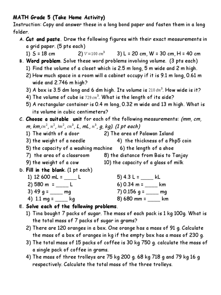 Grade 5 Math Volume Activities | PDF | Volume | Geometry