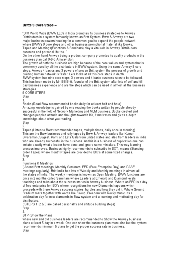 Britts 9 Core Steps | Download Free PDF | Multi Level Marketing | Marketing