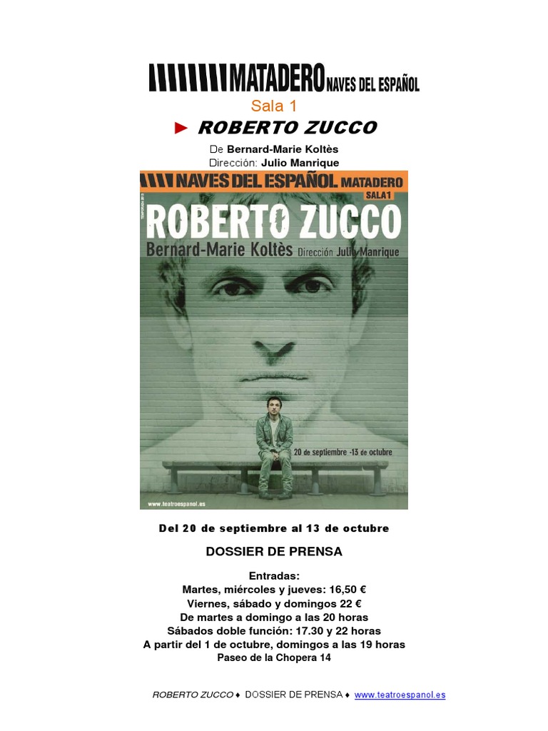 Dossier Roberto Zucco. Teatro Espanol PDF | PDF | Traducciones | Autor