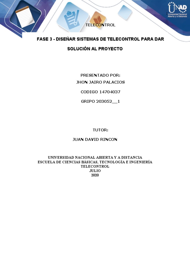 Fase 3 - Diseñar Sistemas de Telecontrol para Dar Solución Al Proyecto ...