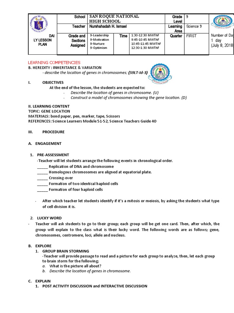 Learning Competencies: DAI Ly Lesson Plan | PDF | Gene | Heredity