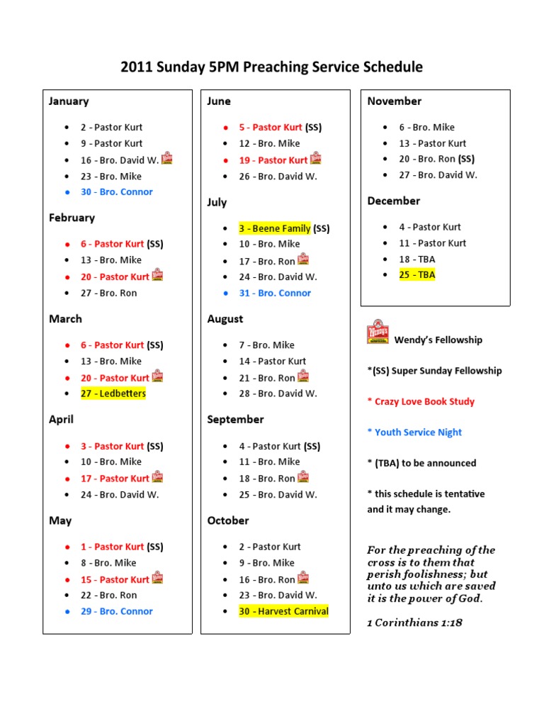 Preaching Calendar | PDF
