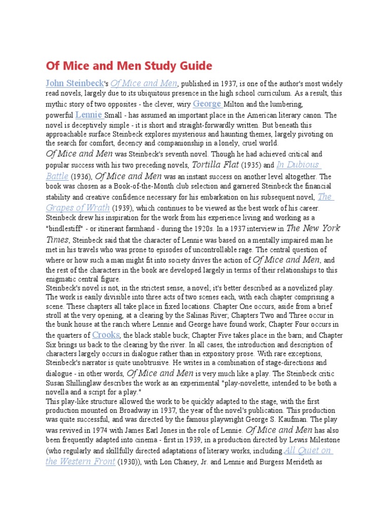 Of Mice and Men Study Guide | Download Free PDF | John Steinbeck