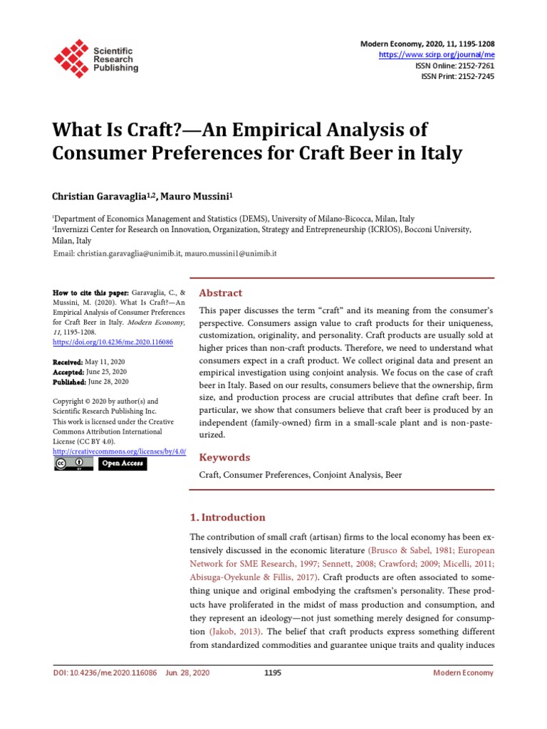 What Is Craft?-An Empirical Analysis of Consumer Preferences For Craft ...