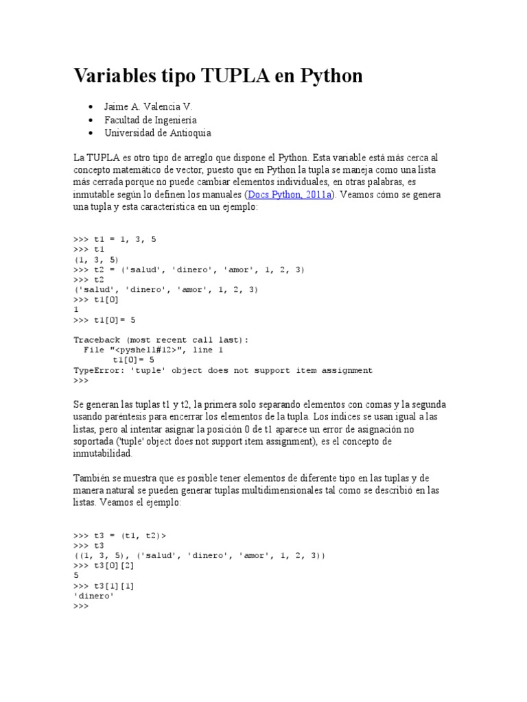 Variables Tipo TUPLA en Python VI-A | PDF | Estructura de datos de ...