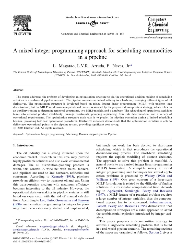 A Mixed Integer Programming Approach For | PDF | Mathematical Optimization | Pipeline Transport