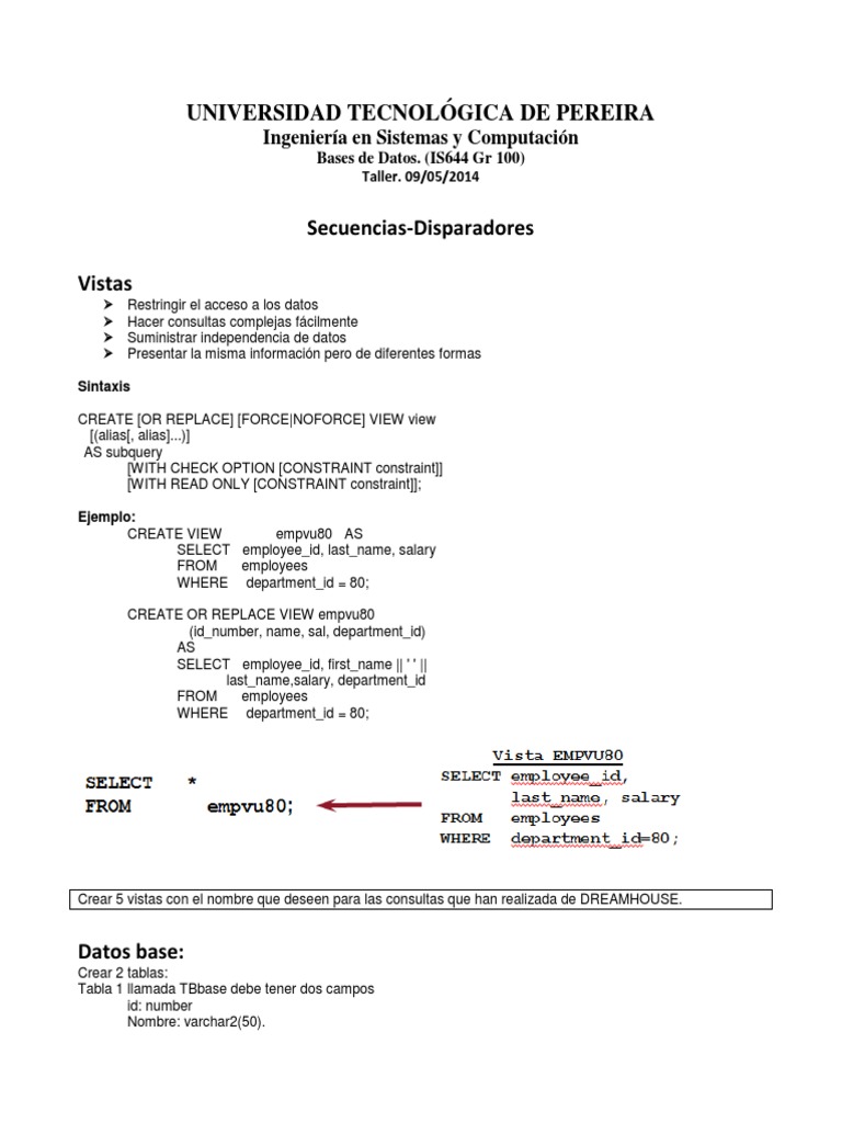 Taller Comandos SQL Vistas-Secuencias-Triggers | PDF | SQL | Datos