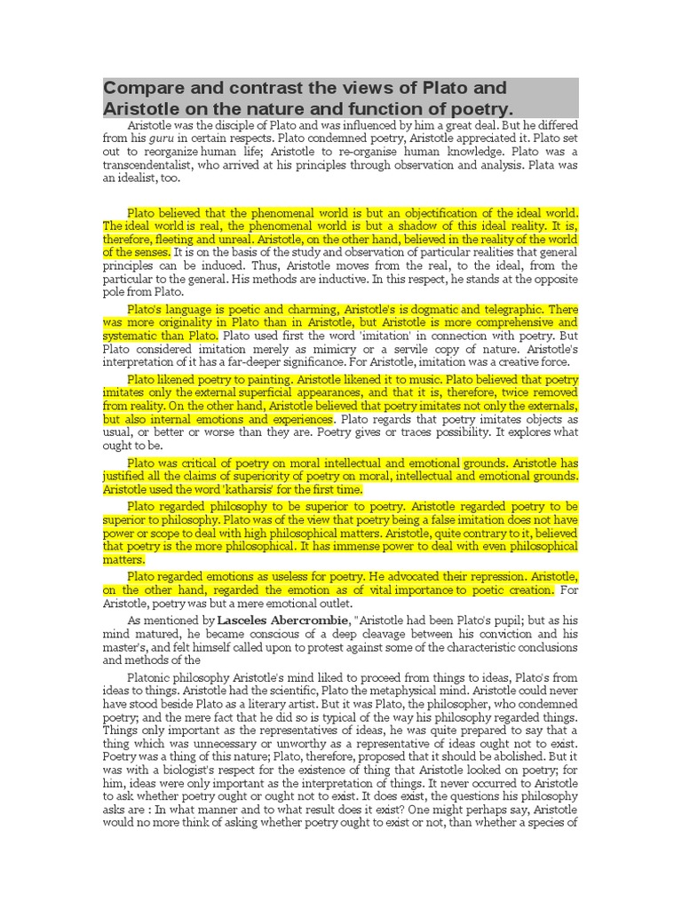 Plato vs. Aristotle on Poetry | PDF | Aristotle | Plato