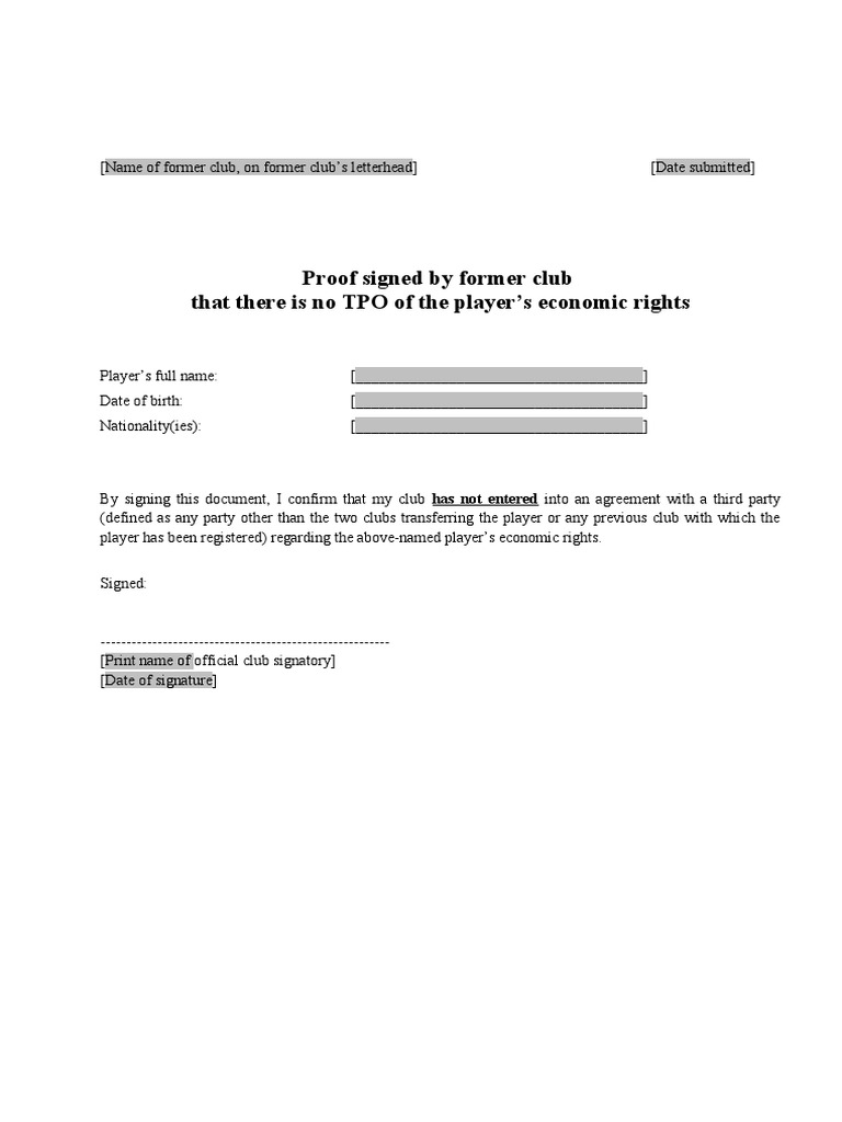 Third-Party Declaration - Player and Club - v2.0f - e - 20151127 | PDF