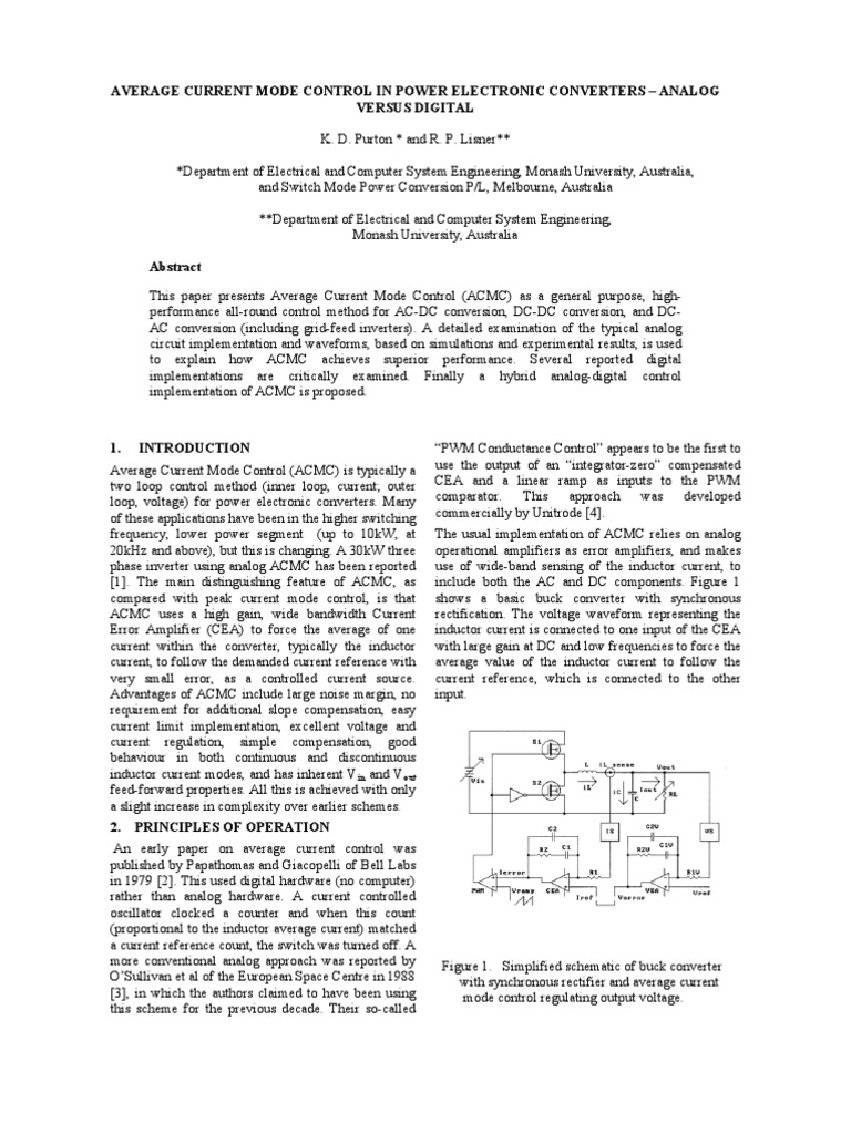Average Current Mode Control in Power Electronic Converters - Analog ...