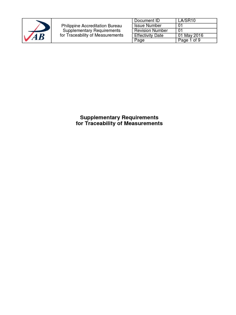 LASR10 Supplementary Requirements On Traceability of Measurement Rev ...