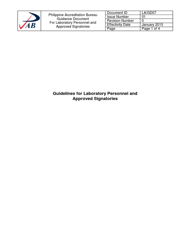 PAB-Guidelines For Laboratory Personnel and Approved Signatories PDF ...
