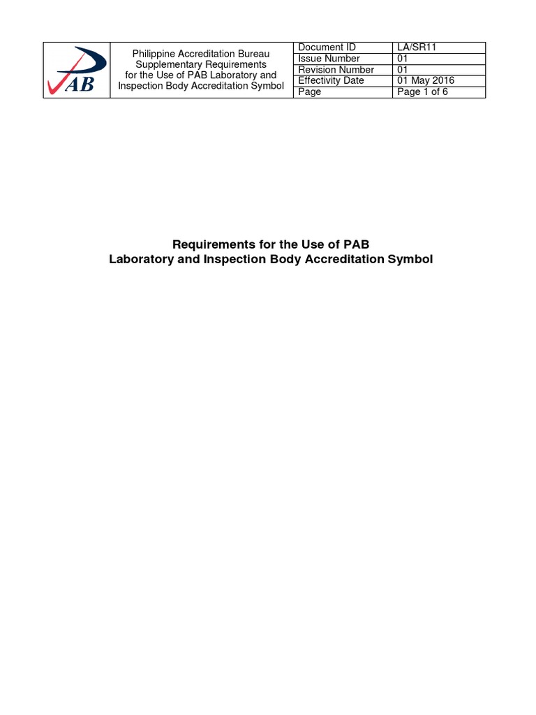 LASR11 Supplementary Requirements For The Use of PAB Laboratory and ...