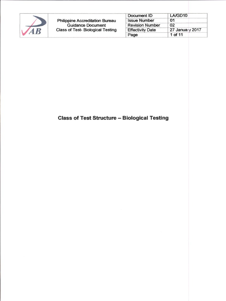 PAB-Class of Test Structure - Biological Testing Rev. 02 PDF | PDF ...
