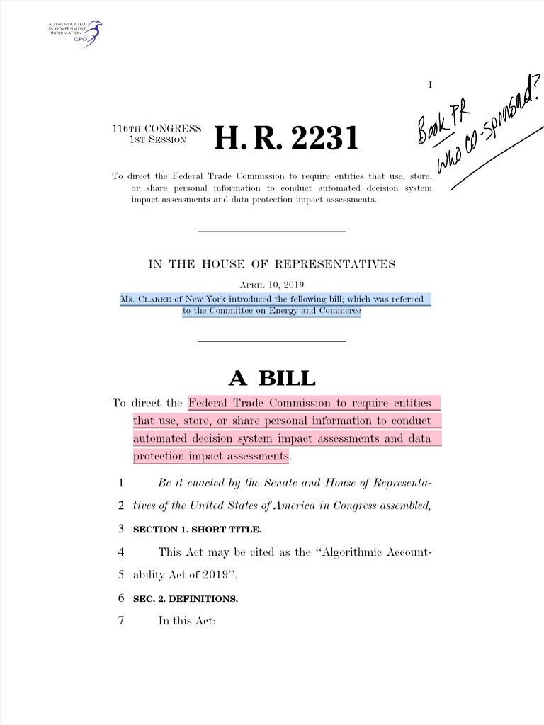 H.R.2231 - Algorithmic Accountability Act of 2019 Safari 4 ...