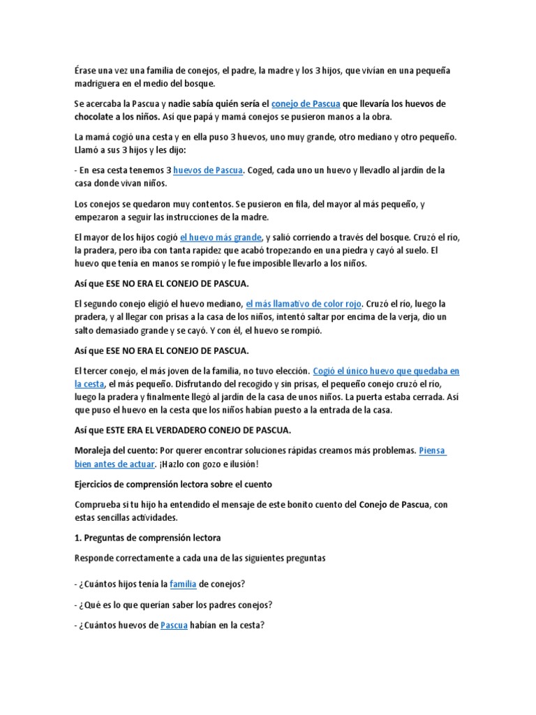 Conejo de Pascua Cuento | PDF | Pascua de Resurrección