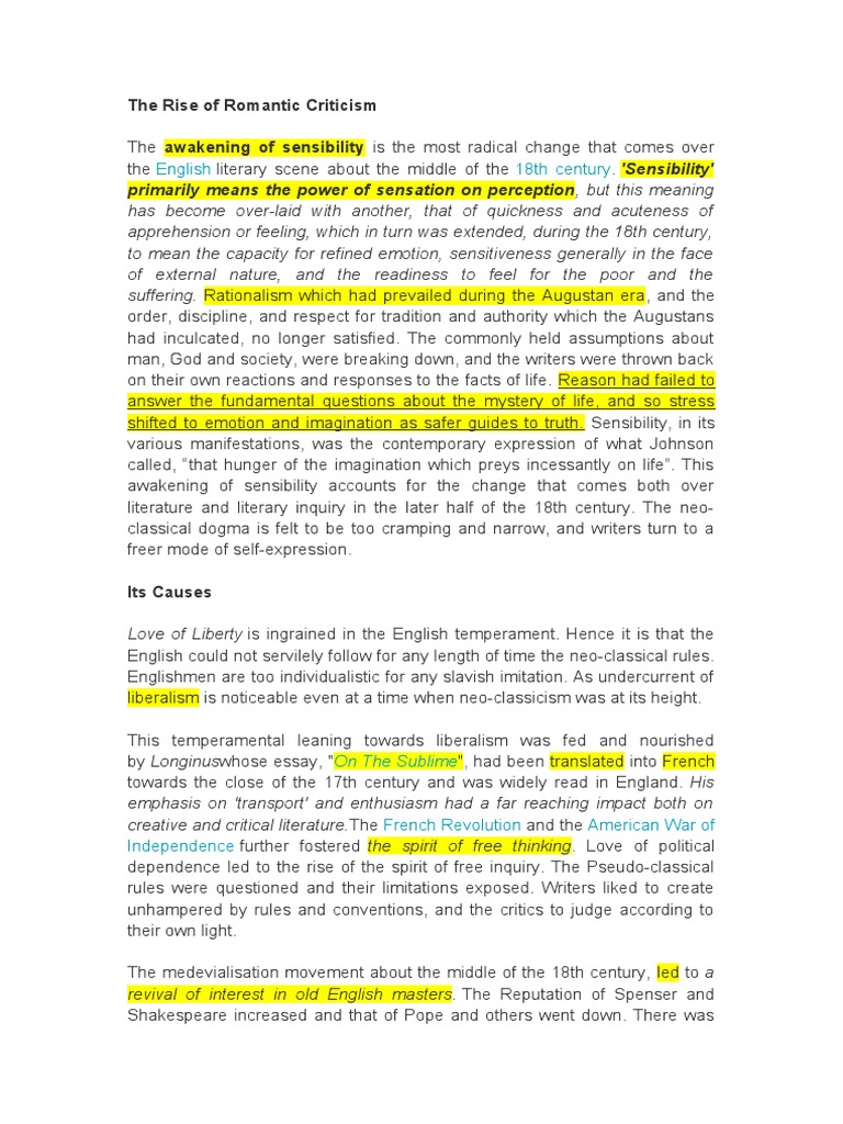 7 - The Rise of Romantic Criticism | PDF | Romanticism | Poetry