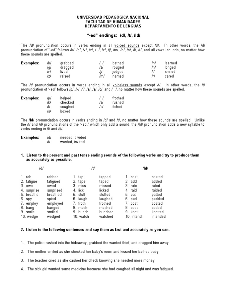 "-Ed" Endings: /D/, /T/, /id | PDF | Symbols | Language Families