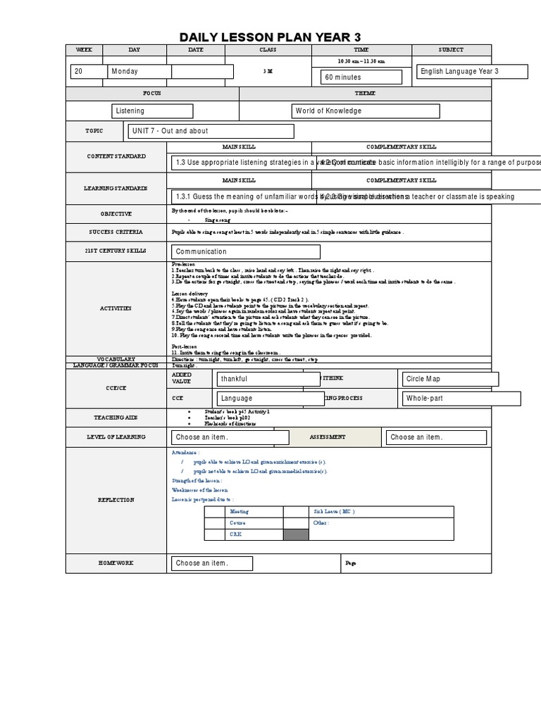 Year 3 Daily Lesson Plan: Directions | PDF | Lesson Plan | Educational ...