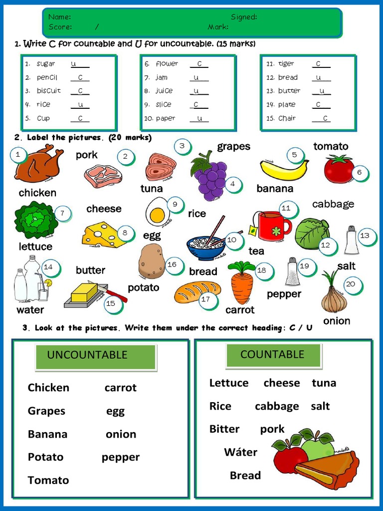 Grapes Pork Tomato: Uncountable Countable | PDF | Foods | Cooking