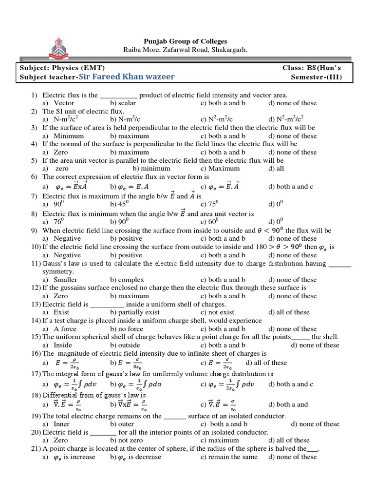 Second Test of EMT PDF | PDF | Flux | Electronvolt