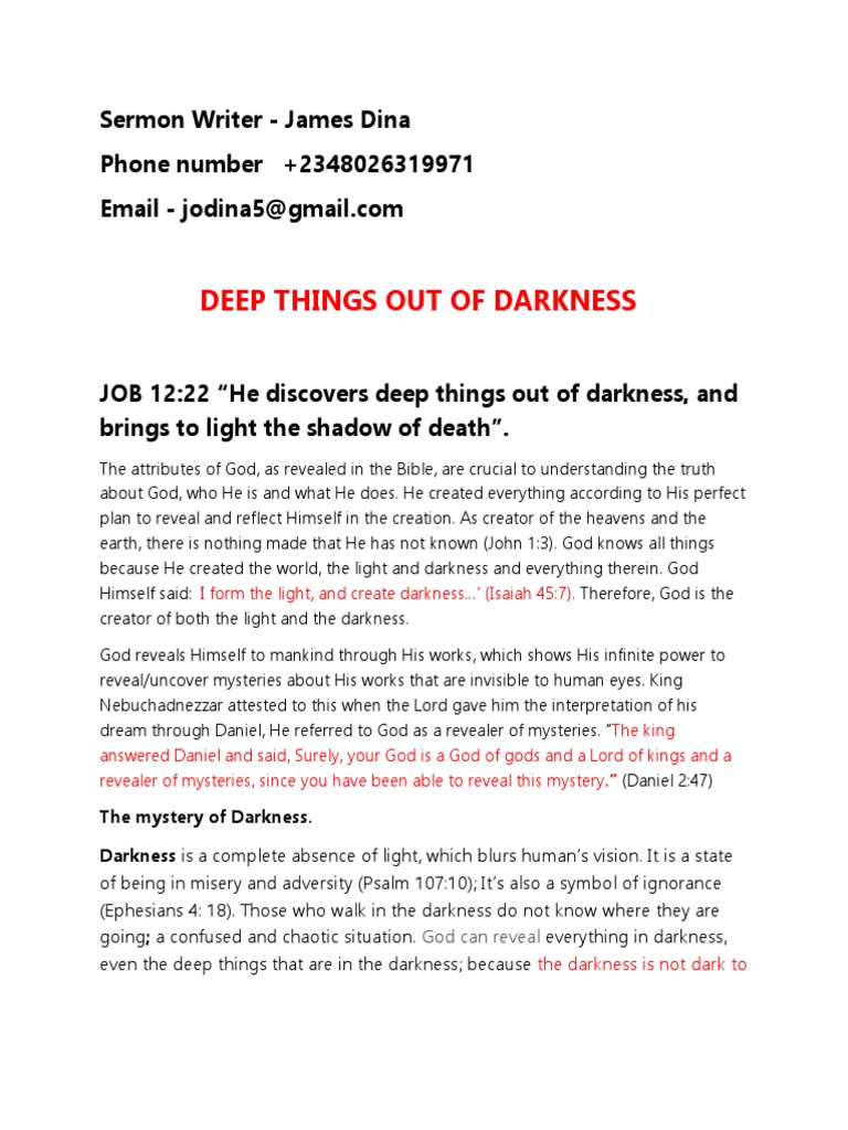 Deep Things Out Darkness Job 12 22 English Complete | PDF | Heaven | Logos (Christianity)