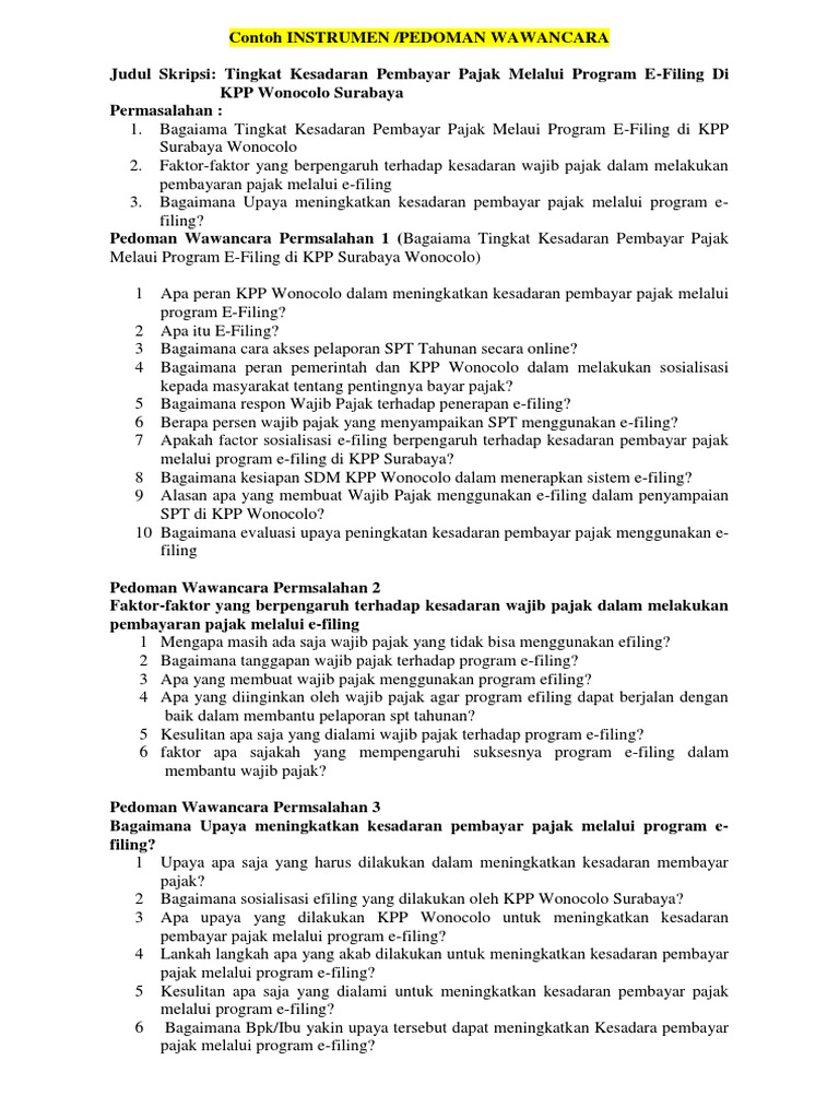 Contoh Pedoman Wawancara PDF | PDF