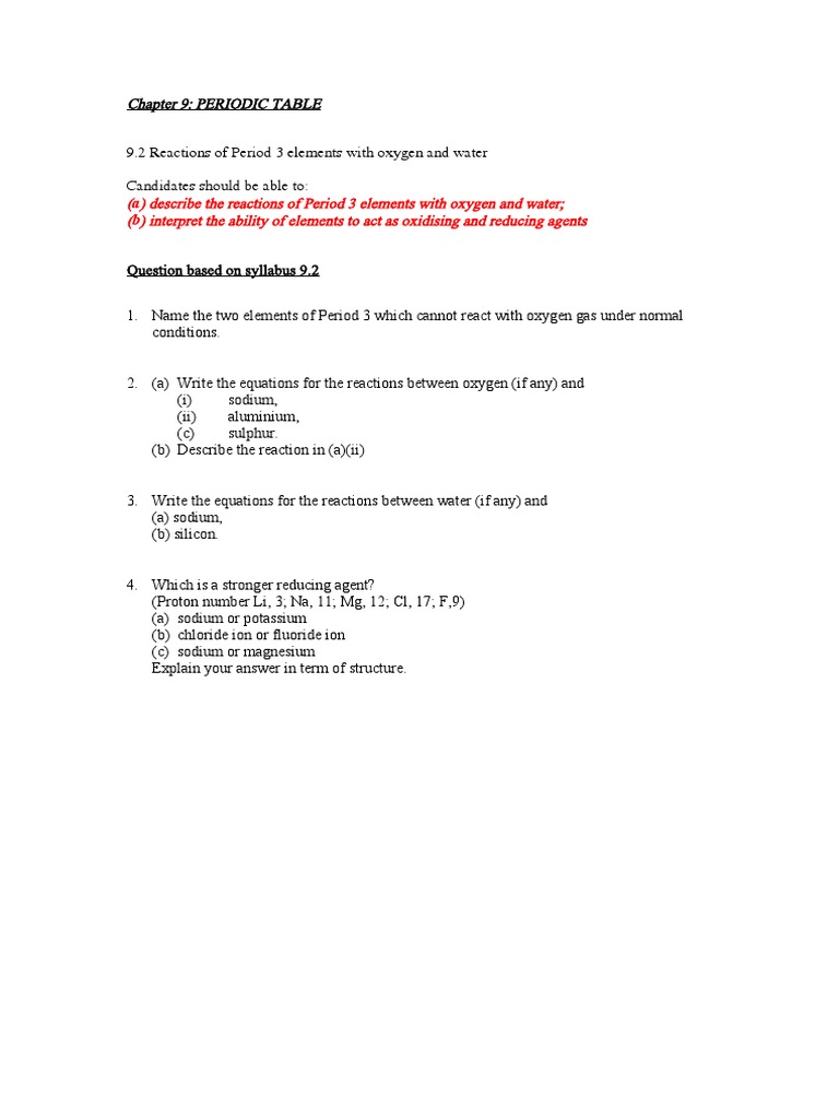 Describe The Reactions of Period 3 Elements With Oxygen and Water ...