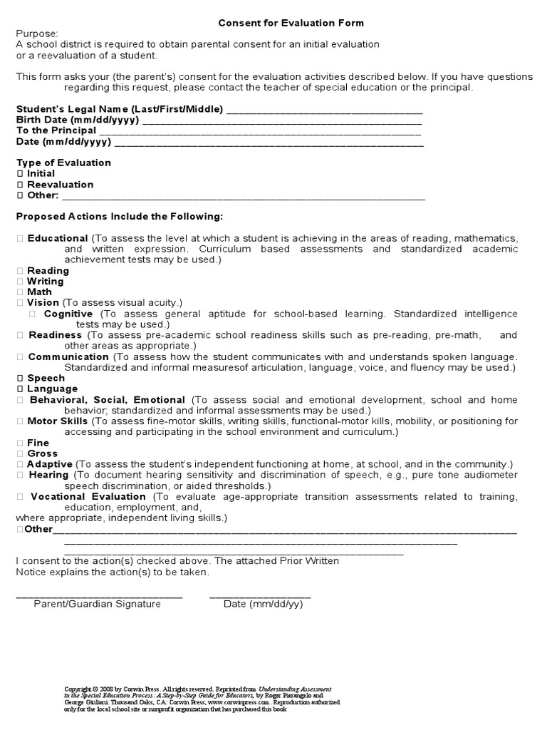 Consent For Evaluation Form of Sped | PDF | Consent | Special Education