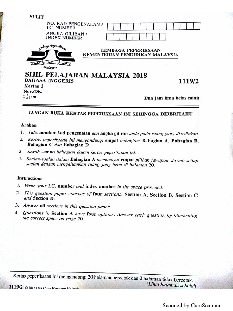 Paper 2 SPM 2018 | PDF