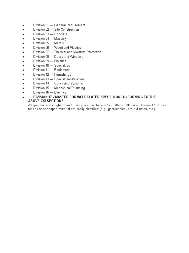 Division 17 - Master Format Related Specs, Nonconforming To The Above ...