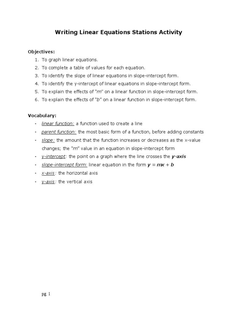 Linear Equations Stations Activity | PDF | Mathematical Analysis | Algebra