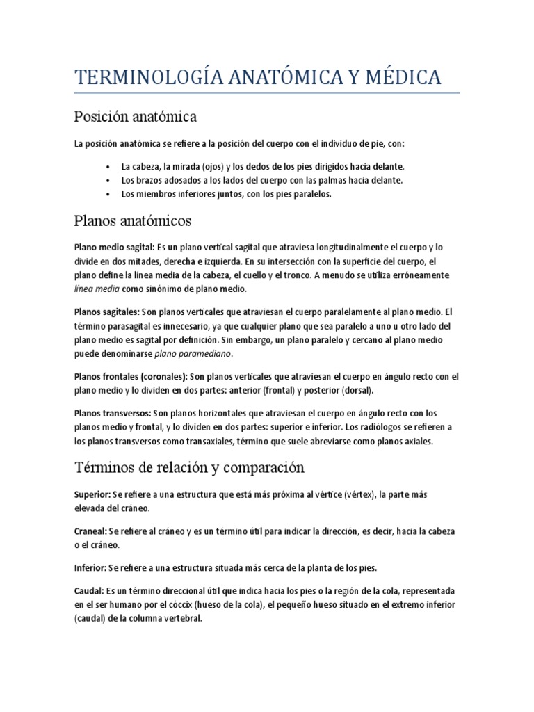 Terminología Anatómica y Médica Esencial | PDF | Términos anatómicos de ...