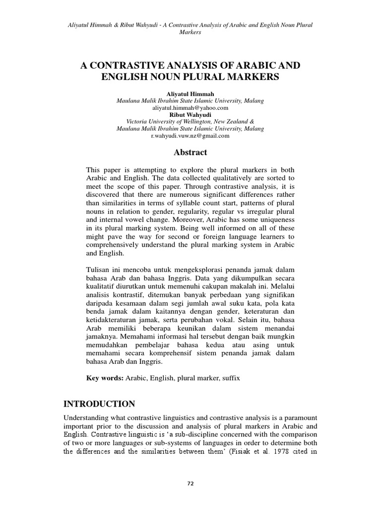 A Contrastive Analysis of English and Arabic Plural Markers | PDF ...