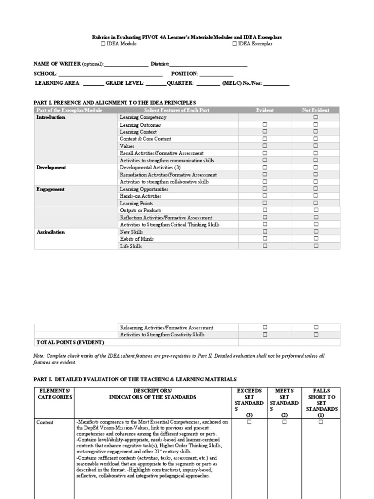 Lesson Exemplar Rubrics | PDF | Page Layout | Rubric (Academic)