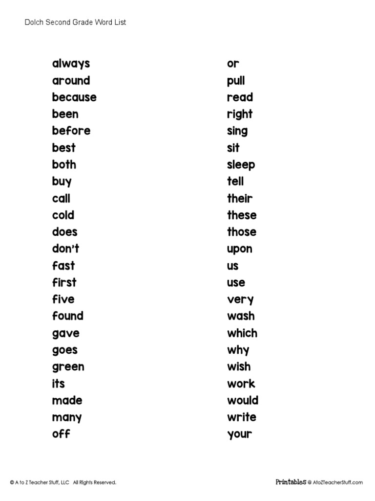 Dolch Second Grade Word List | PDF