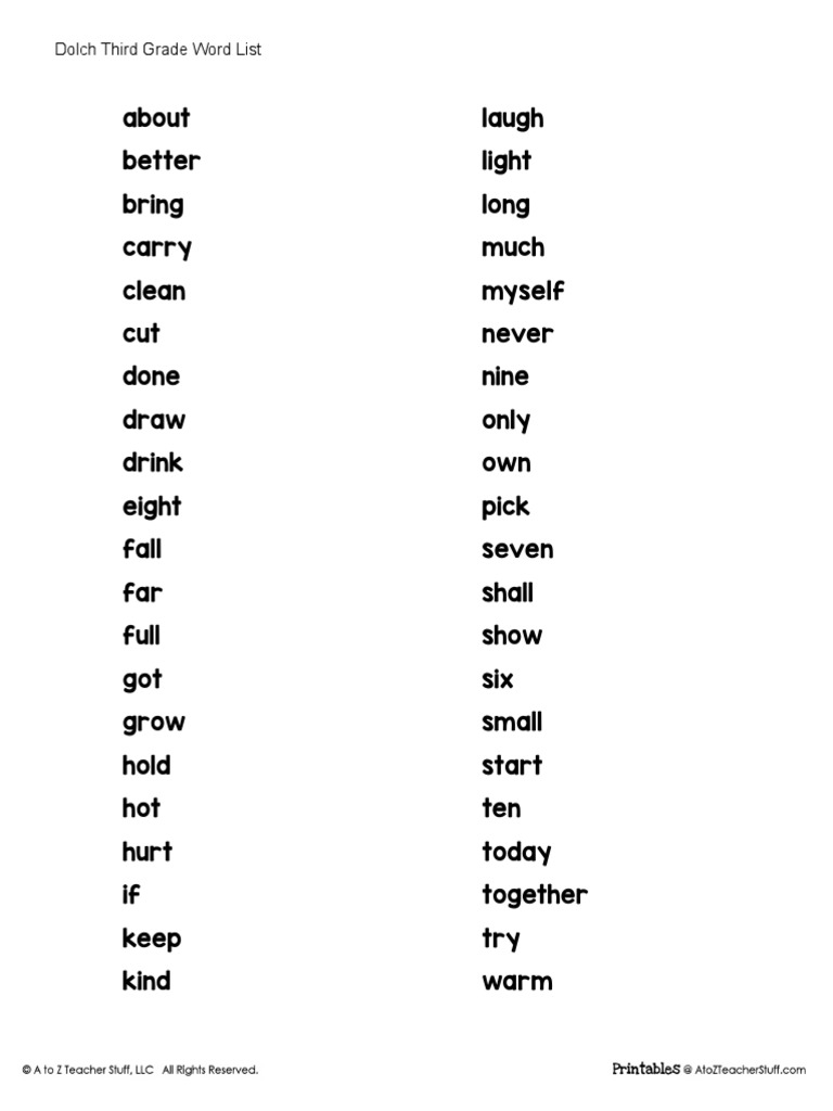 Dolch Third List | PDF