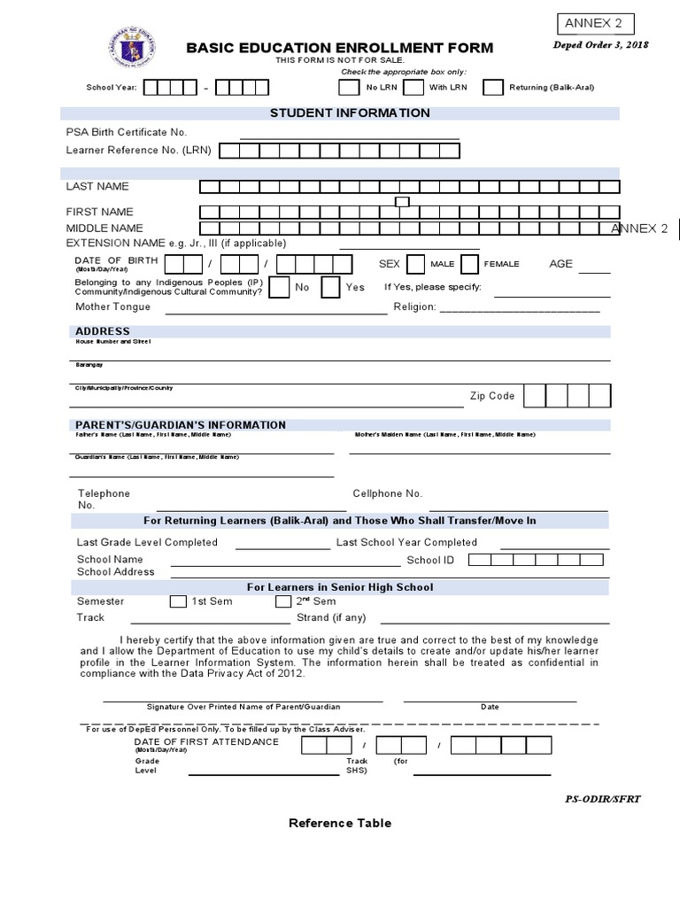 Basic Education Enrollment Form: Student Information | PDF | Languages ...