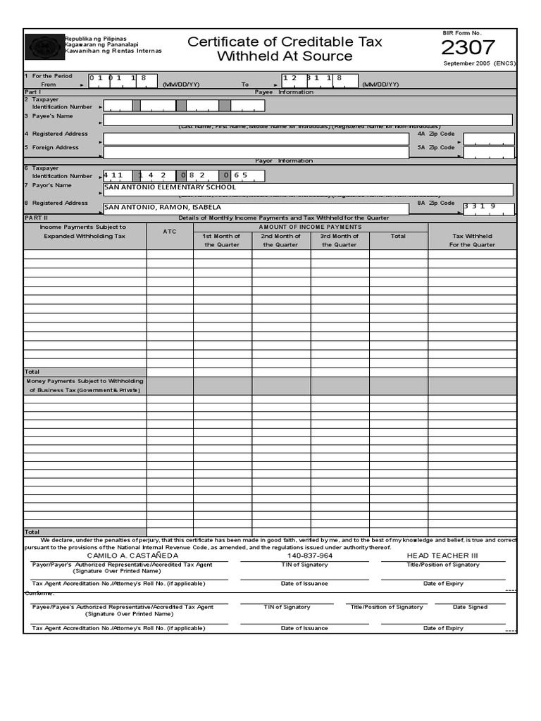 Certificate of Creditable Tax Withheld at Source: Kawanihan NG Rentas ...