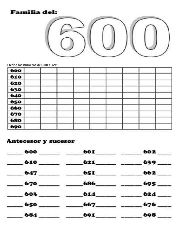 Escribe Los Números Del 600 Al 699 | PDF