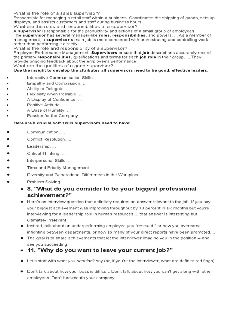 Essential Qualities and Responsibilities of Effective Supervisors | PDF ...